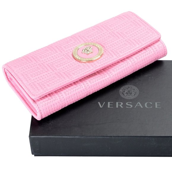 Versace | Bags | Versace 0leather Logo Embellished Clutch Wallet | Poshmark